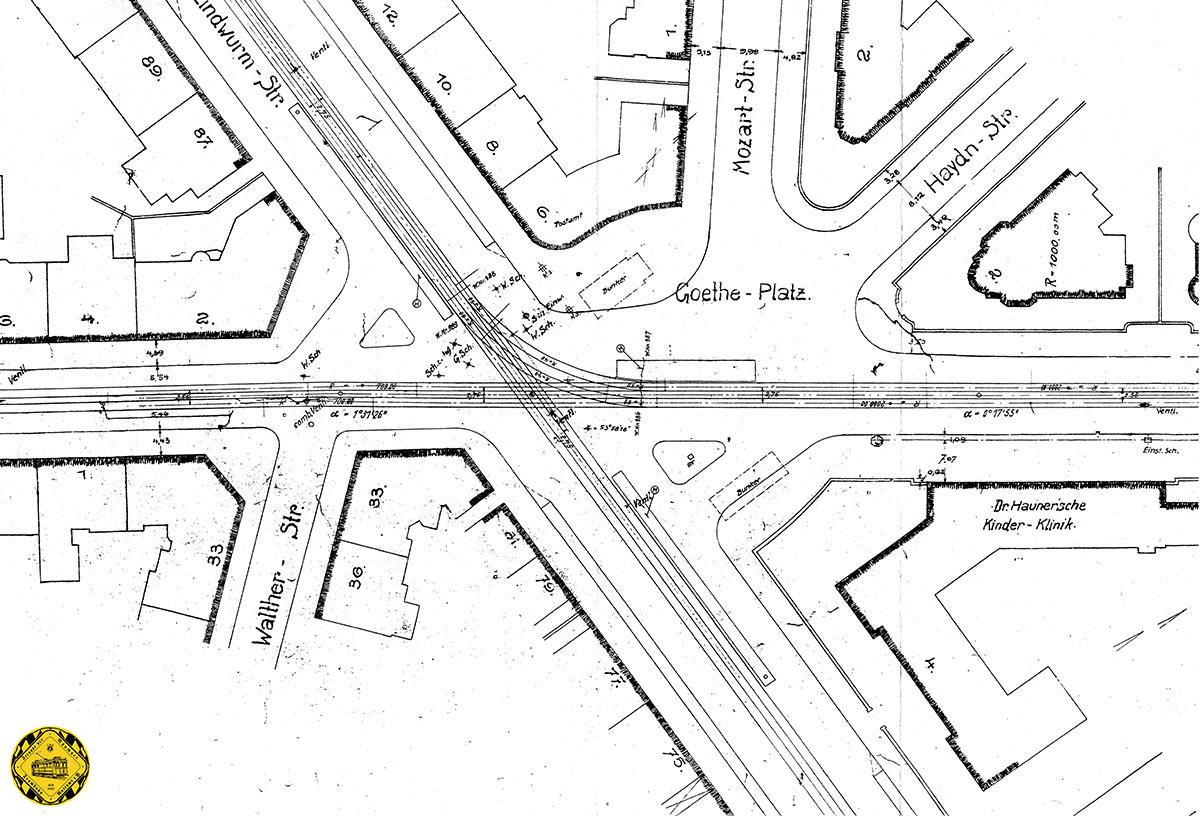 Der Goetheplatz in München ist ein Verkehrsknotenpunkt